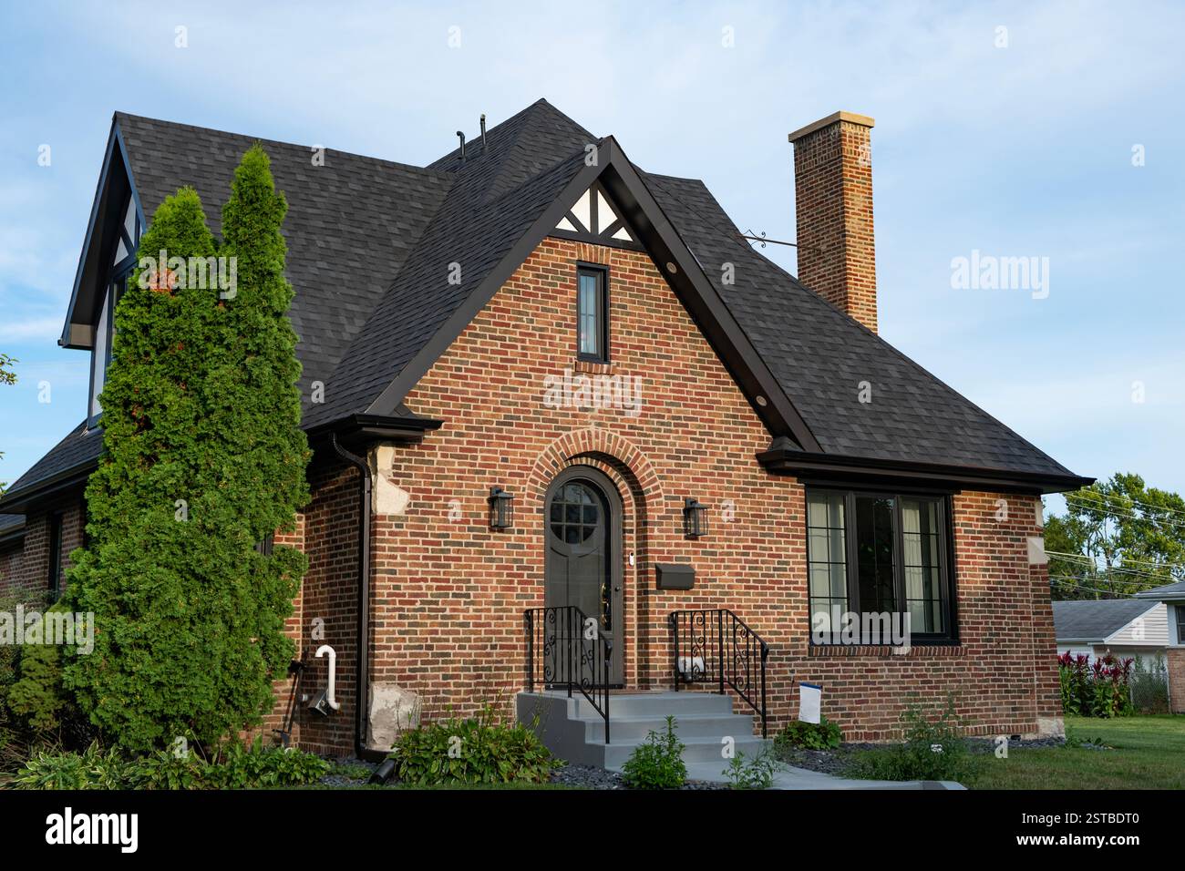 Suburban neighborhood. Private family home architecture. House exterior ...