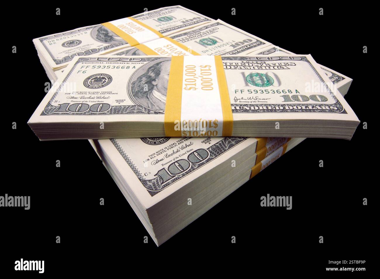 Stack of Ten Thousand Dollar Piles of One Hundred Dollar Bills on a ...