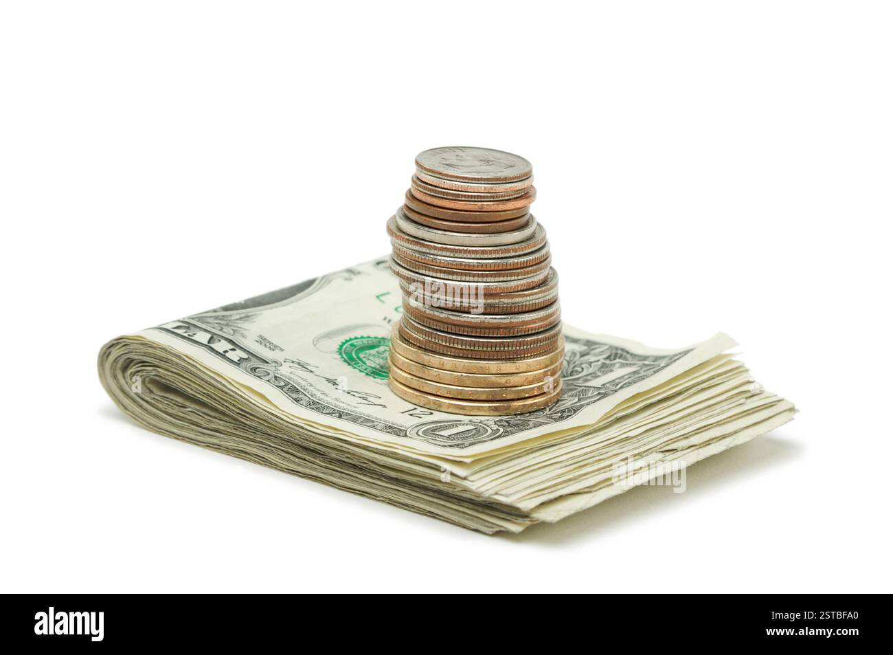 Stack of Money & Coins Stock Photo - Alamy