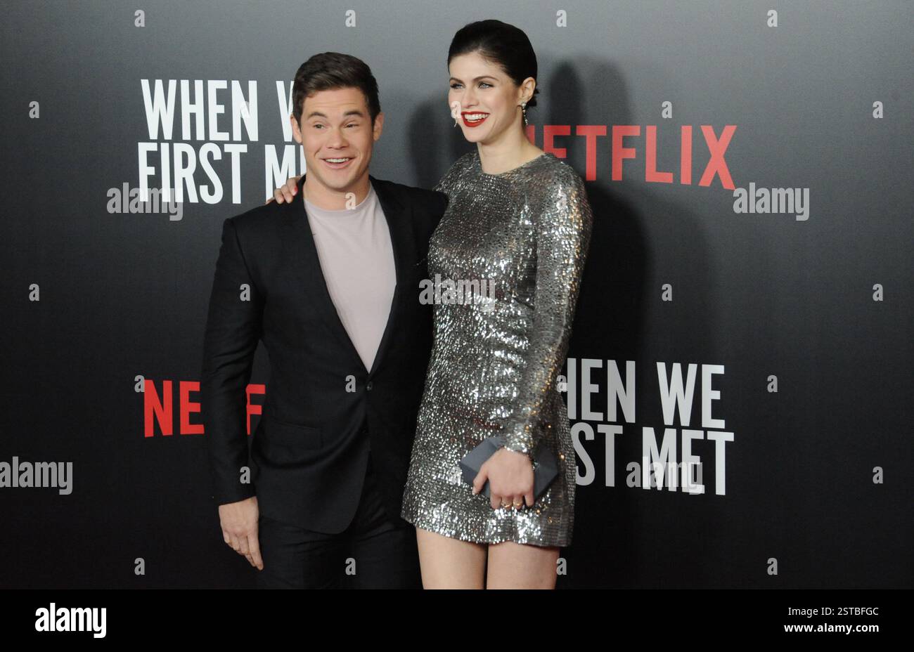 Adam Devine and Alexandra Daddario arriving at a special screening of ...
