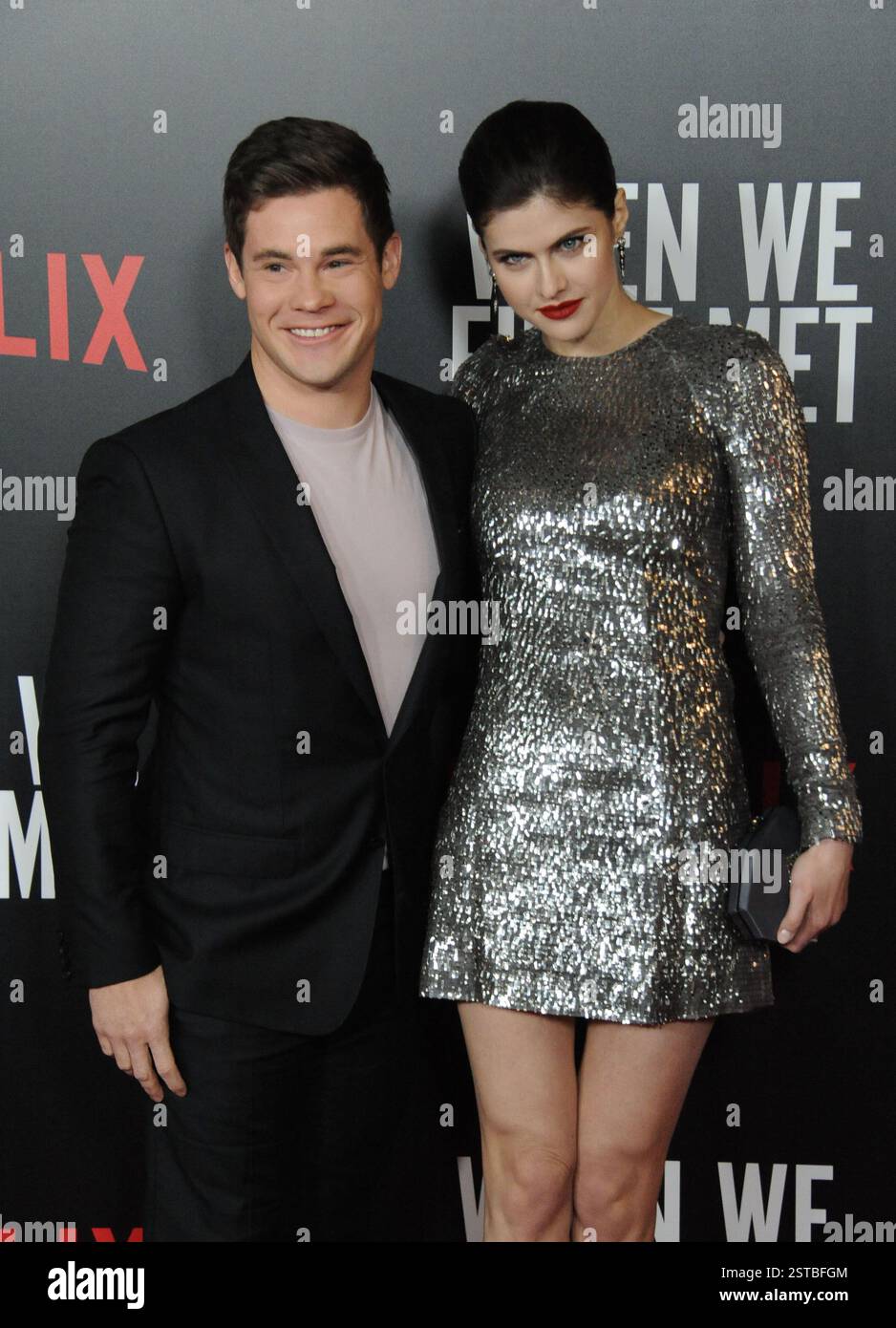 Adam Devine and Alexandra Daddario arriving at a special screening of ...
