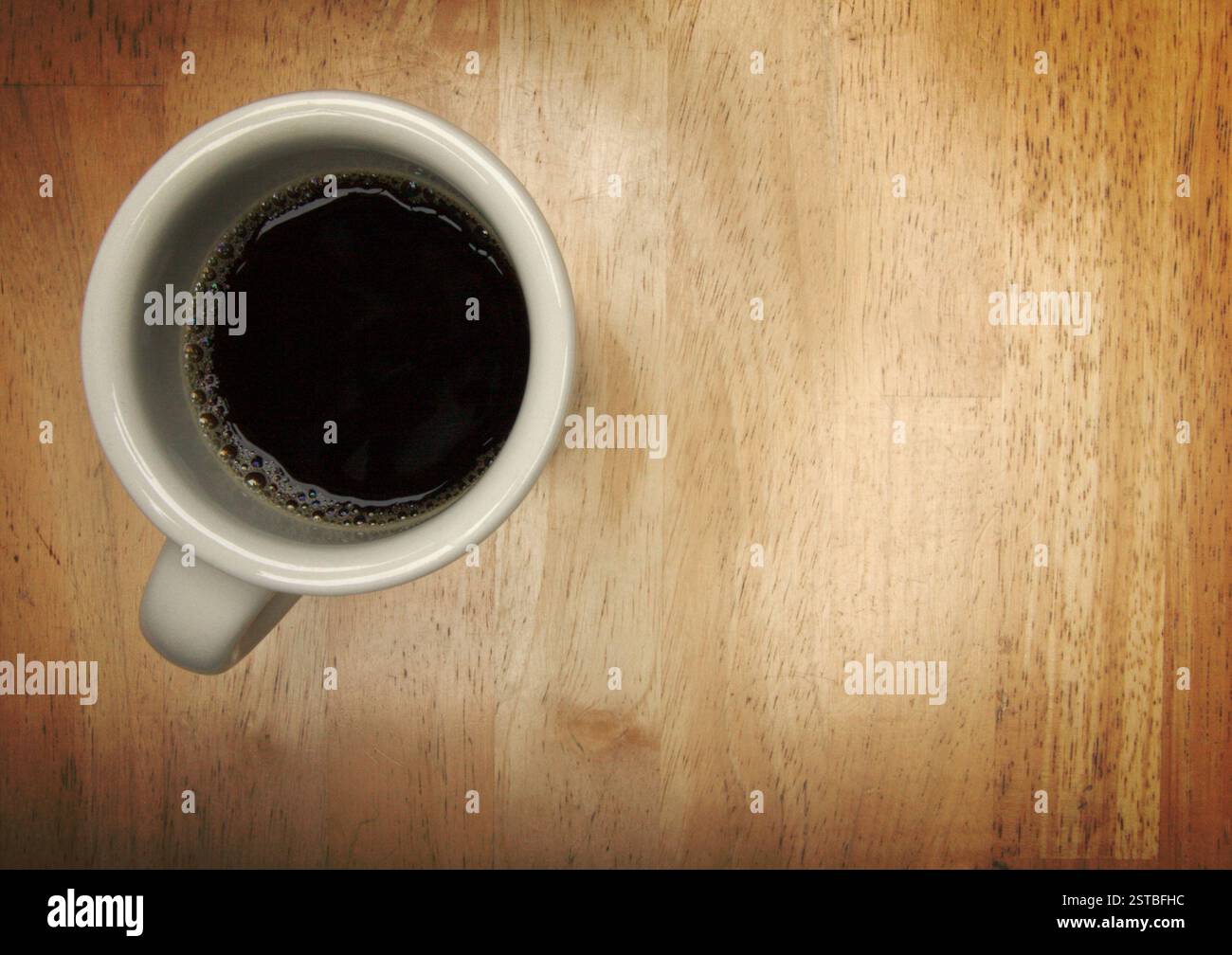 Coffee Cup Overhead on a Wood Background Stock Photo - Alamy