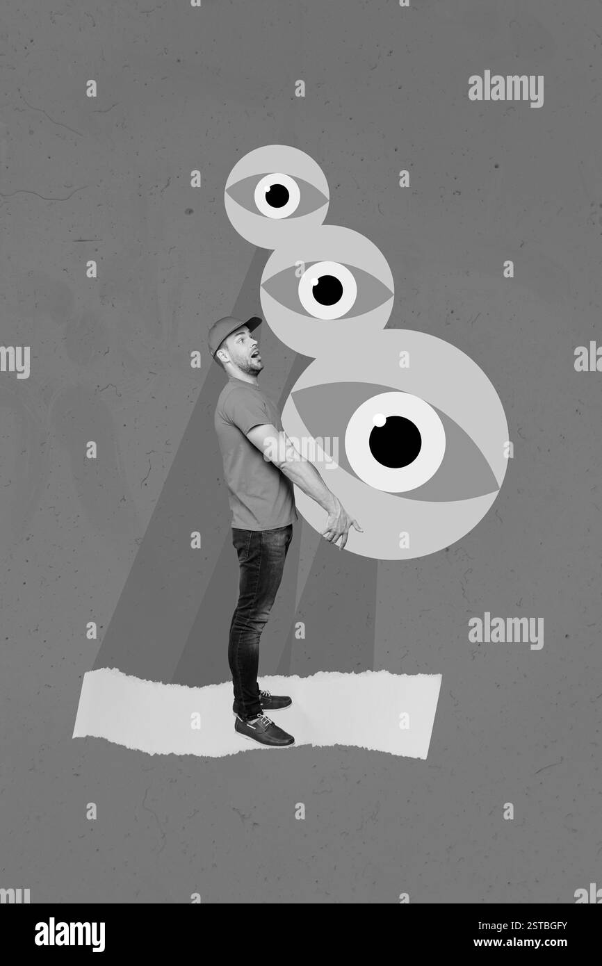 Creative collage black white gamma photo picture poster of young guy ...