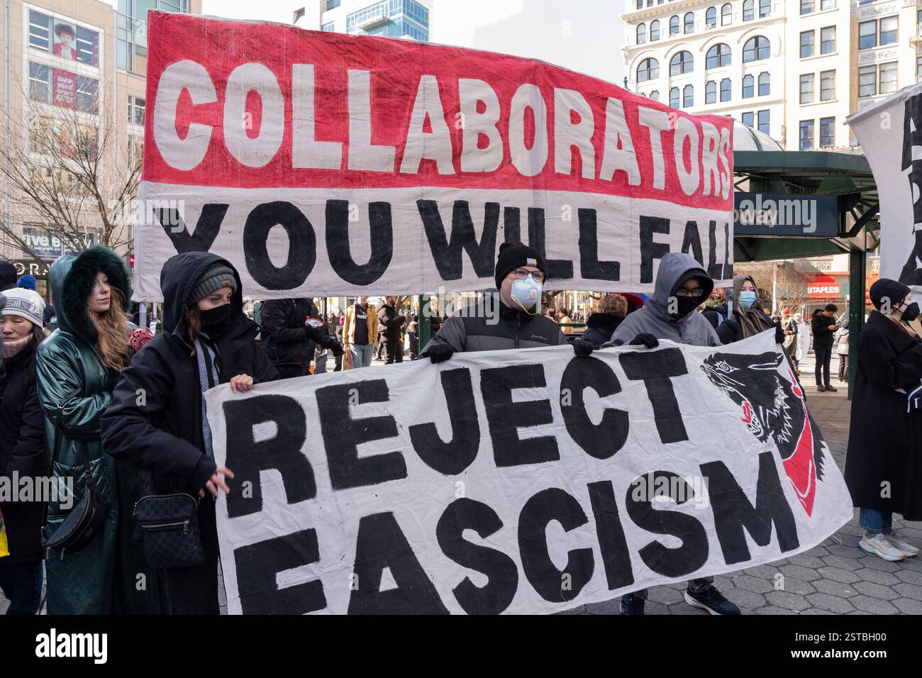 New York, United States. 17th Feb, 2025. Members of Rise and Resist ...