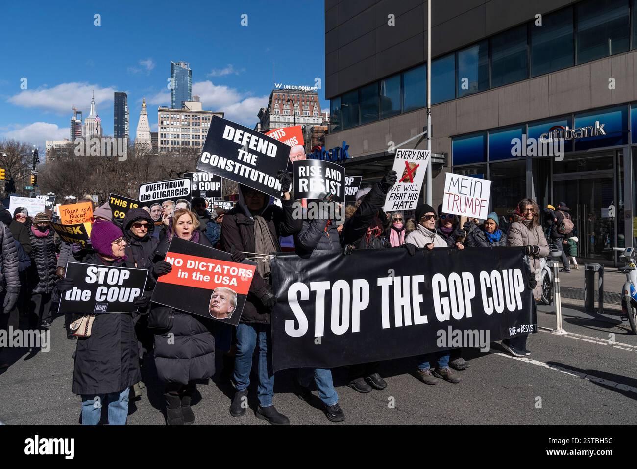 New York, United States. 17th Feb, 2025. Members of Rise and Resist ...