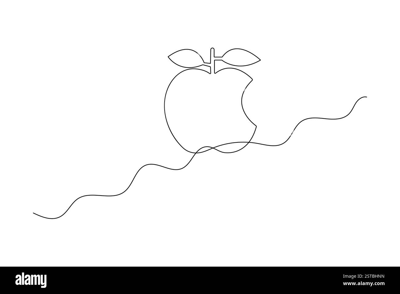 Apple one line drawing of minimalist vector icon with black and white ...