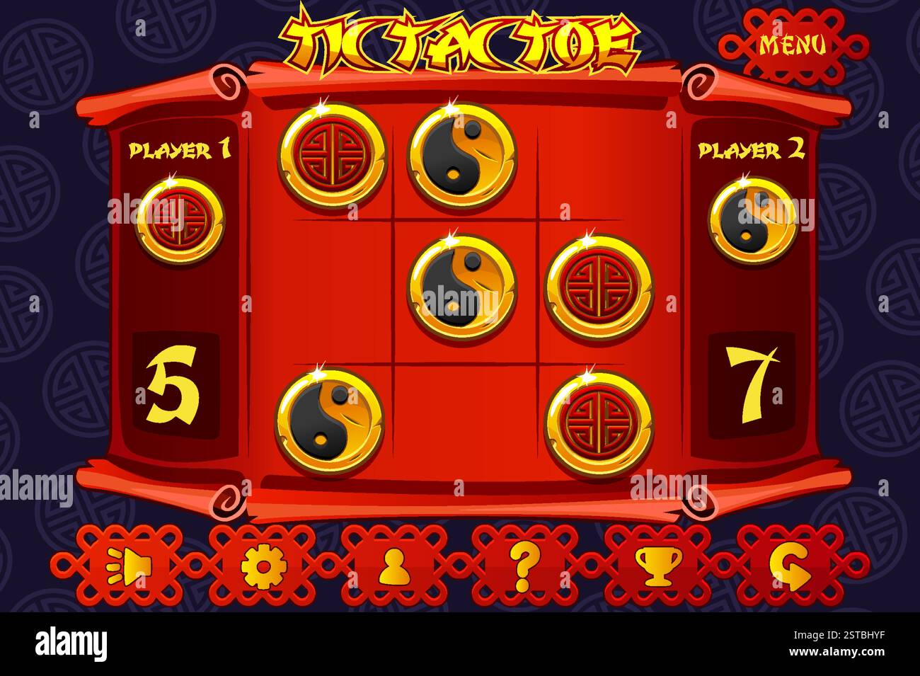 TIC TAC TOE game UI in Chinese themed. Chinese icons- yin yang and ...