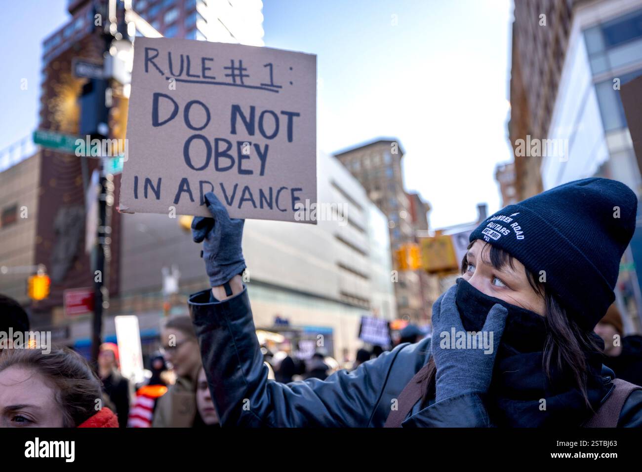 New York City, United States. 17th Feb, 2025. Protesters hold a rally ...