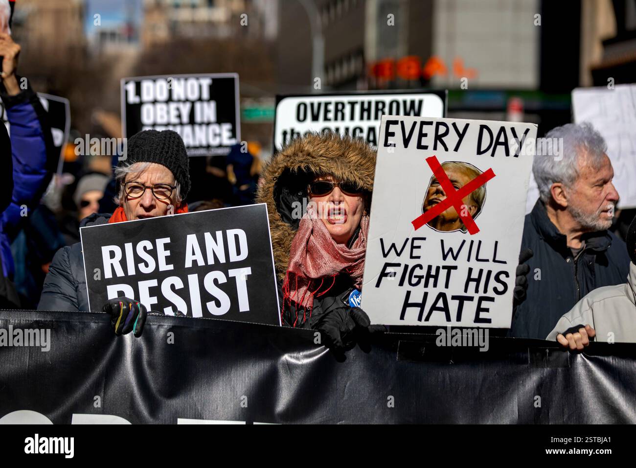 New York City, United States. 17th Feb, 2025. Protesters hold a rally ...