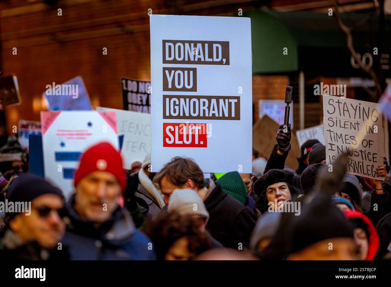 New York City, United States. 17th Feb, 2025. Protesters hold a rally ...