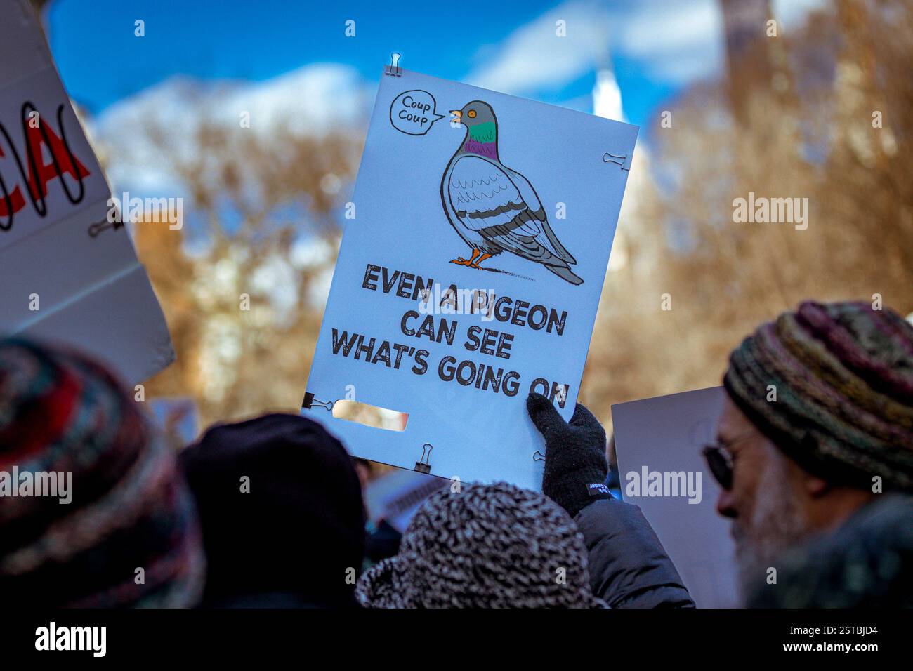 New York City, United States. 17th Feb, 2025. Protesters hold a rally ...