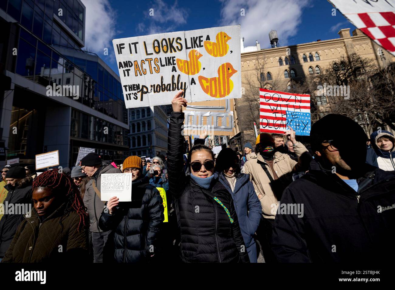 New York City, United States. 17th Feb, 2025. Protesters hold a rally ...