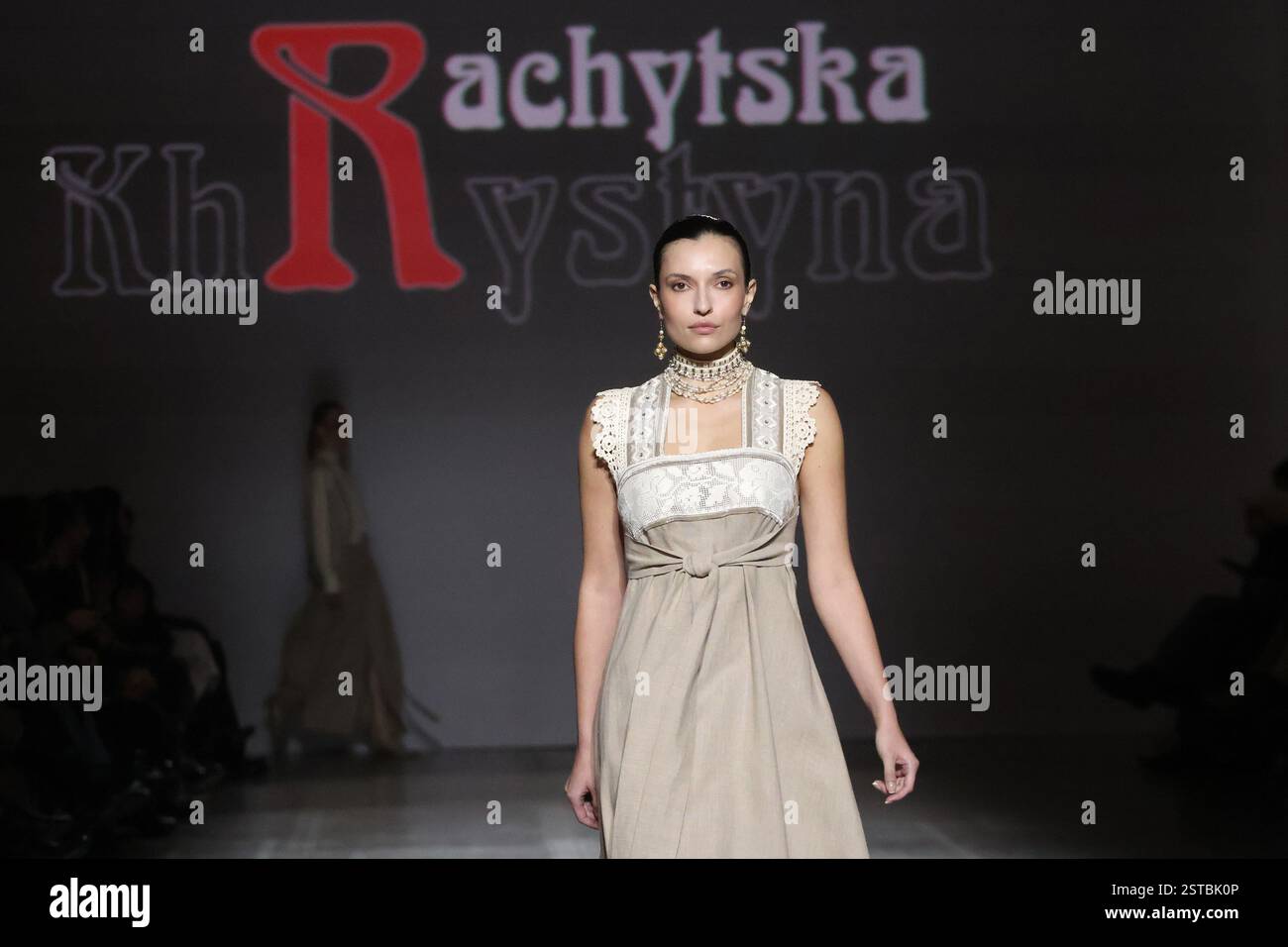 Non Exclusive: KYIV, UKRAINE - FEBRUARY 15, 2025 - A model shows off an ...