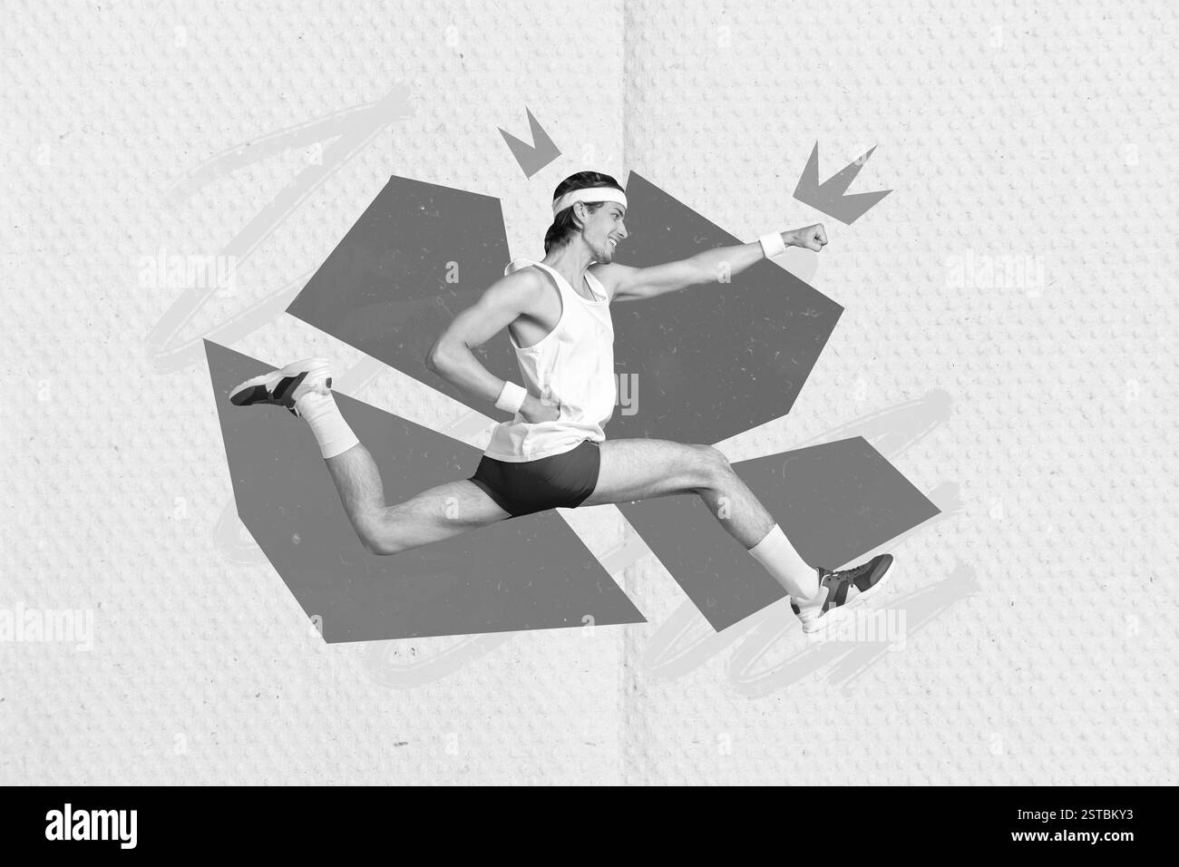 Artwork magazine collage picture of purposeful guy running fast boxing ...