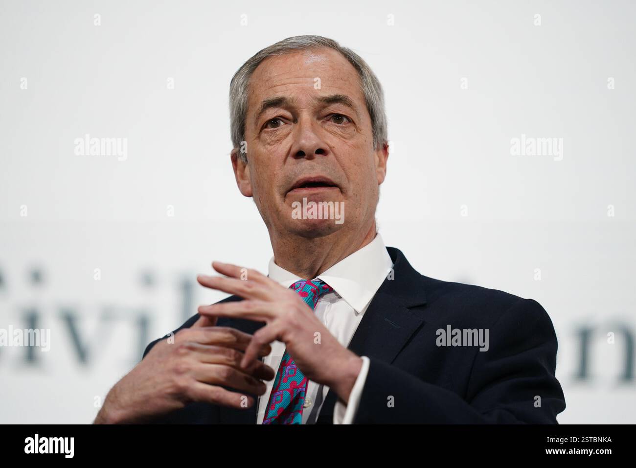 Reform UK leader Nigel Farage speaks during an interview with Jordan ...