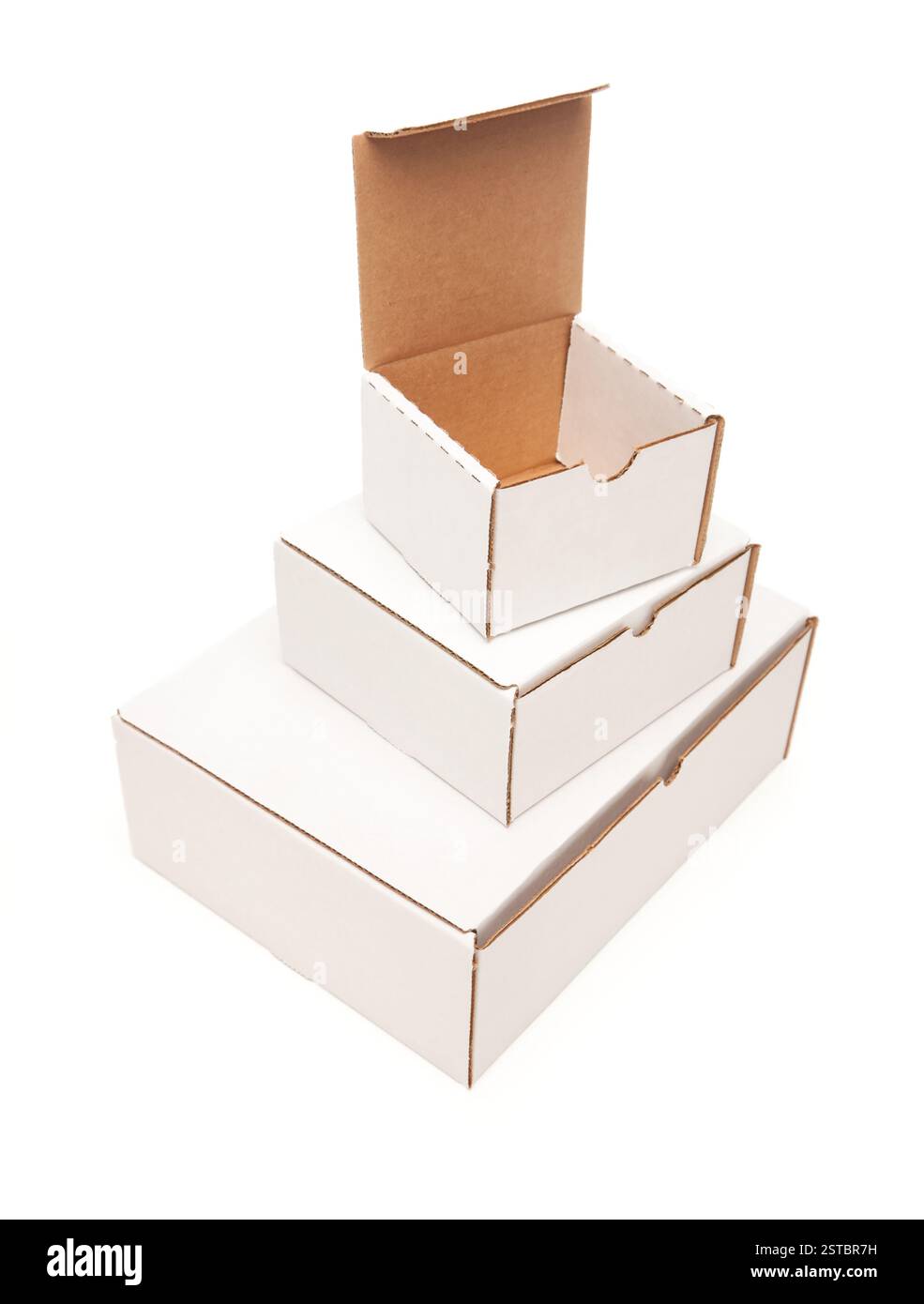 Stack of Blank White Cardboard Boxes, Top Opened, Isolated Stock Photo ...