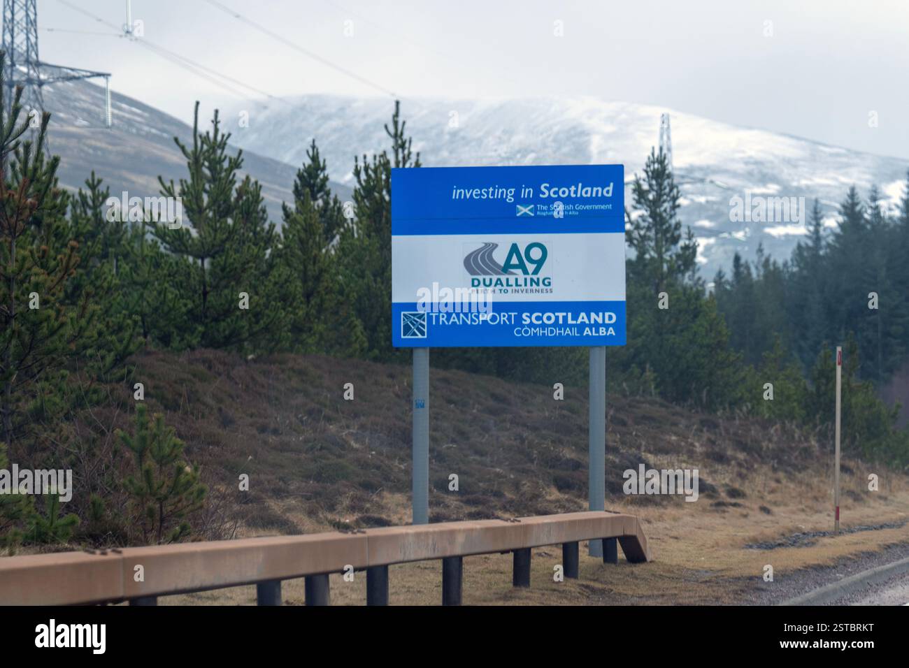 Transport Scotland A9 Dualling project sign, on the side of the A9 road ...
