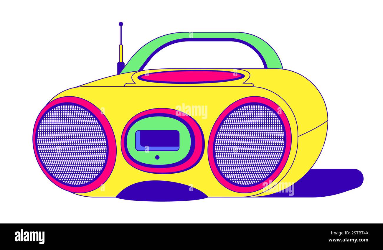 Vintage boombox with antenna and dual speakers 2D cartoon object Stock ...