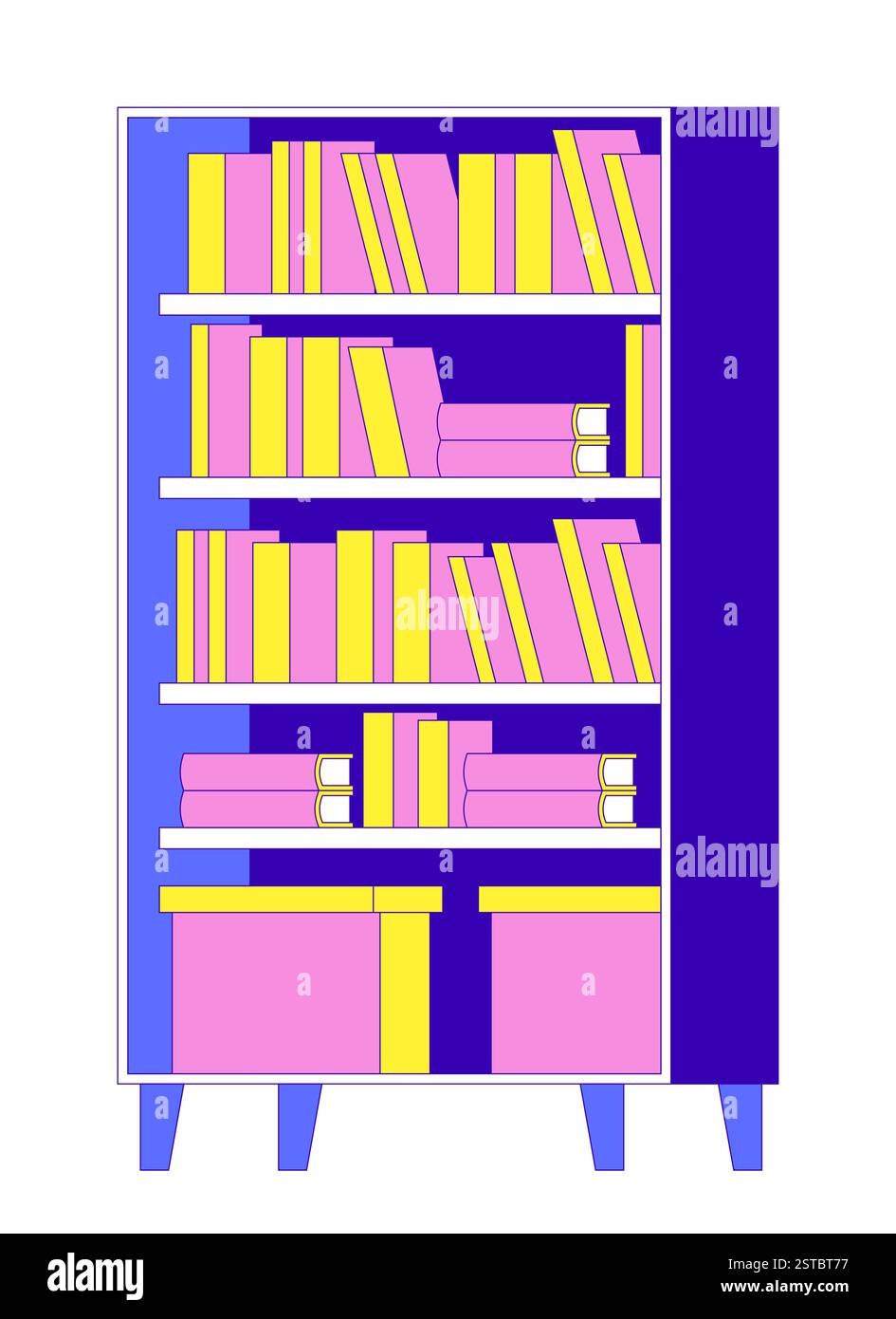 Bookcase with books and storage boxes 2D cartoon object Stock Vector ...