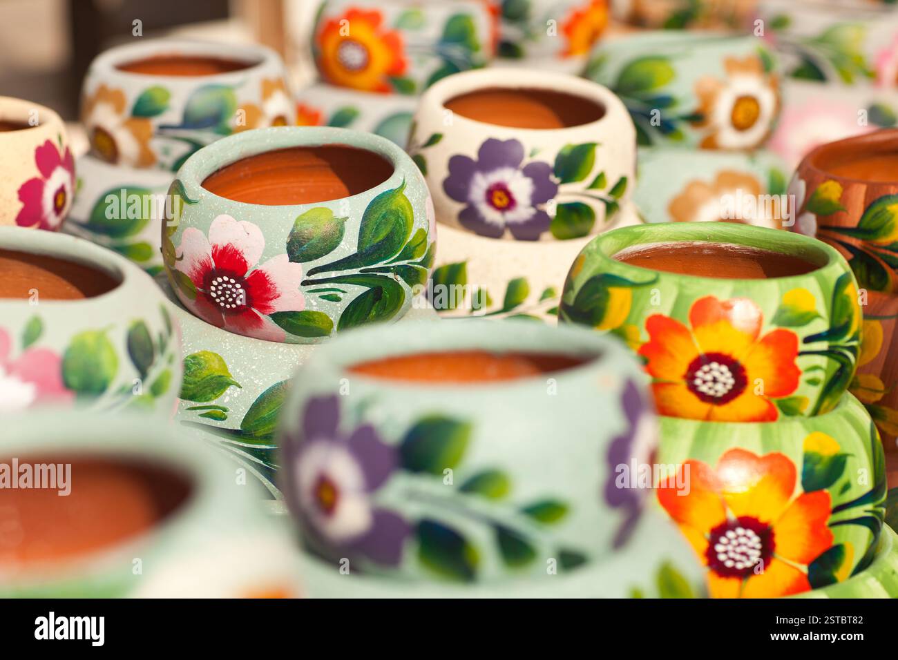 Variety of Colorfully Painted Ceramic Pots Stock Photo - Alamy