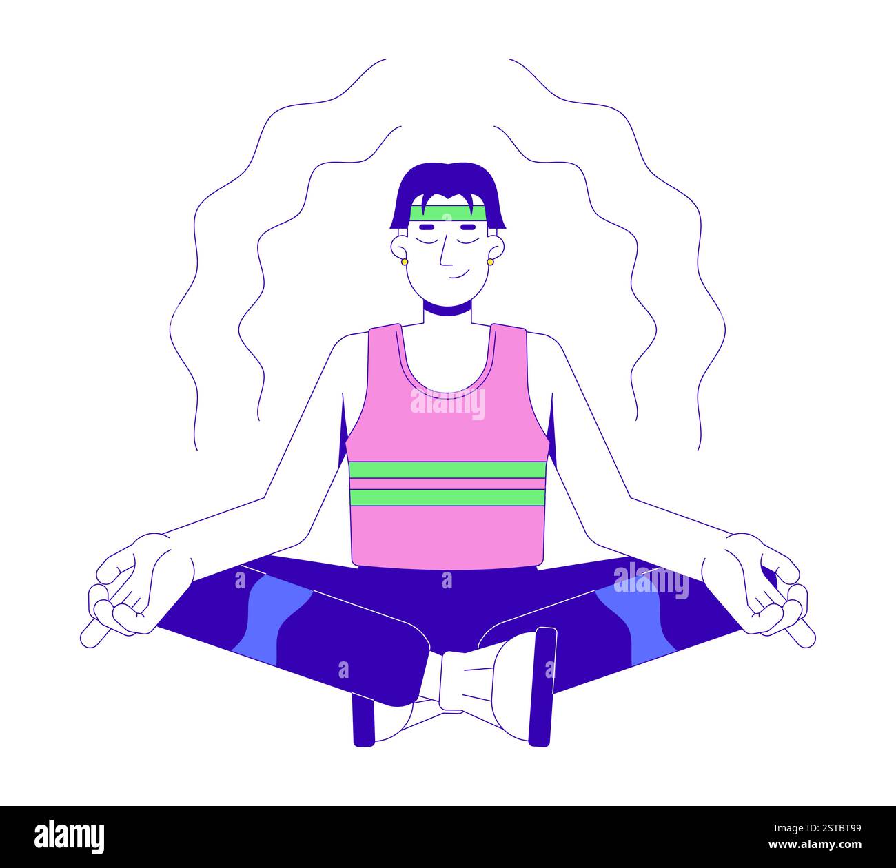Korean man sitting in lotus position, meditating peaceful 2D cartoon ...