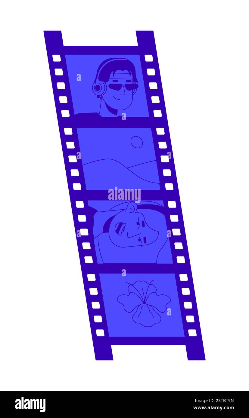Vintage film strip with cinematic scenes 2D cartoon object Stock Vector ...