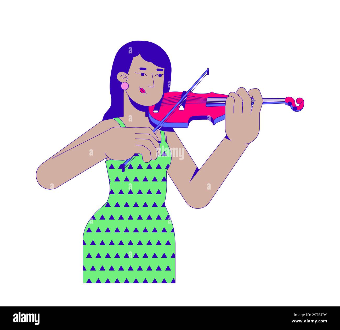 Indian woman in retro dress playing violin with passion 2D cartoon ...