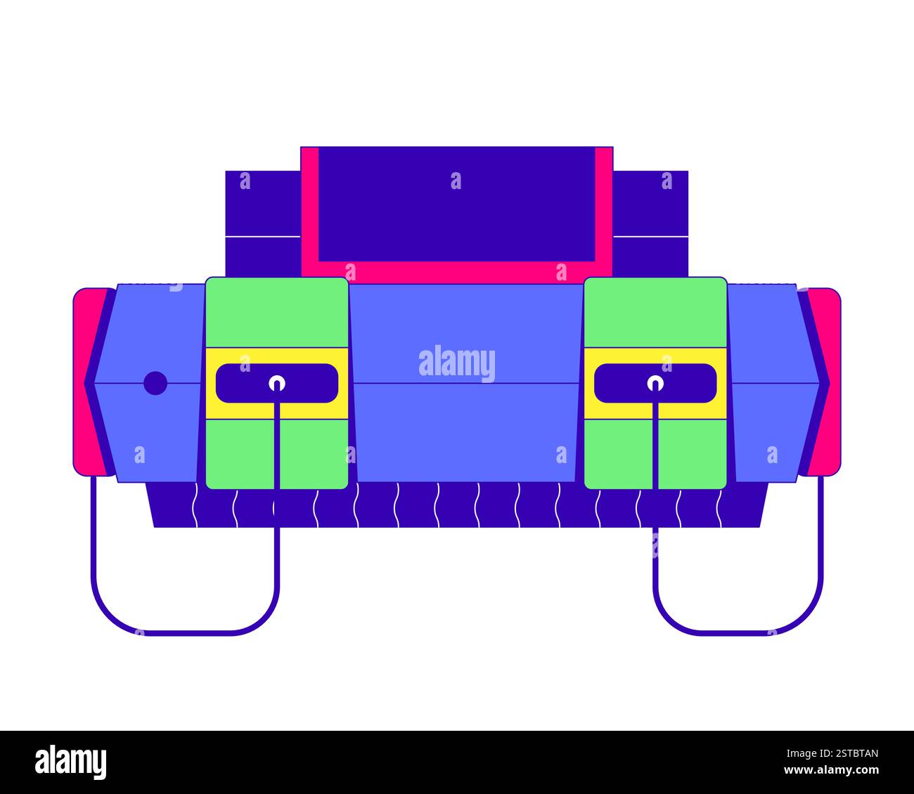 Retro gaming console with wired controller ports 2D cartoon object ...