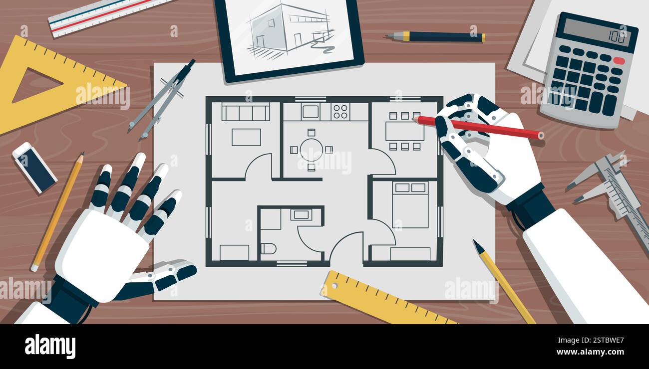AI robot working on a house project, artificial intelligence and ...