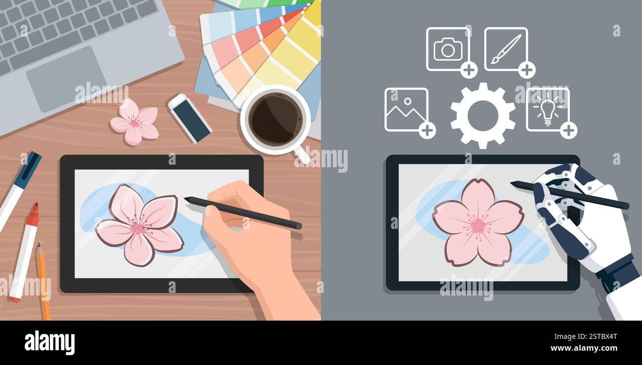 Human designer vs. AI robot designer drawing a flower: creativity and ...