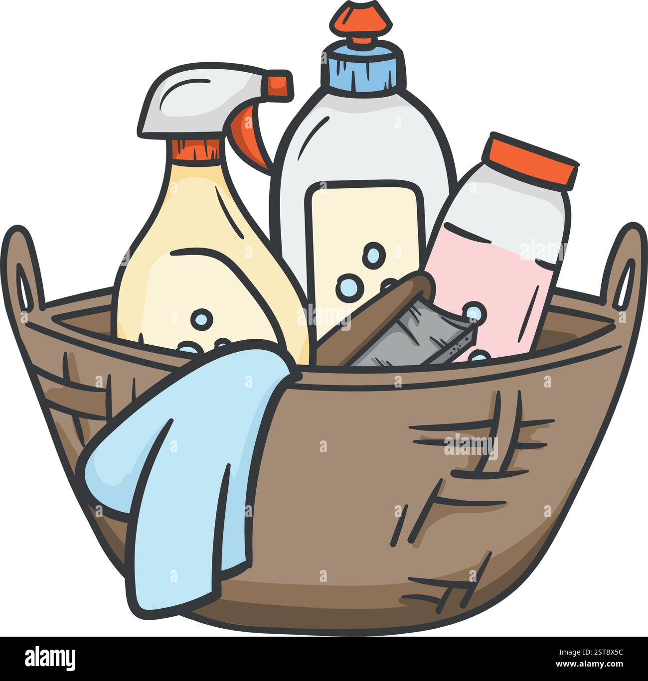 Basket with household cleaning products. Vector illustration on white ...