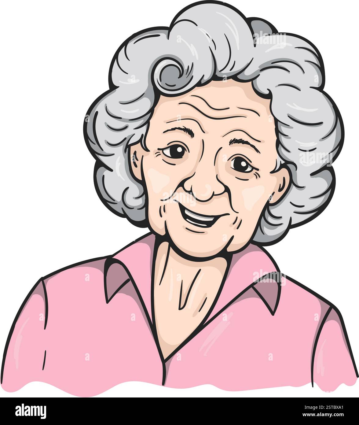 Vector portrait of a cute smiling elderly woman. Color illustration for ...
