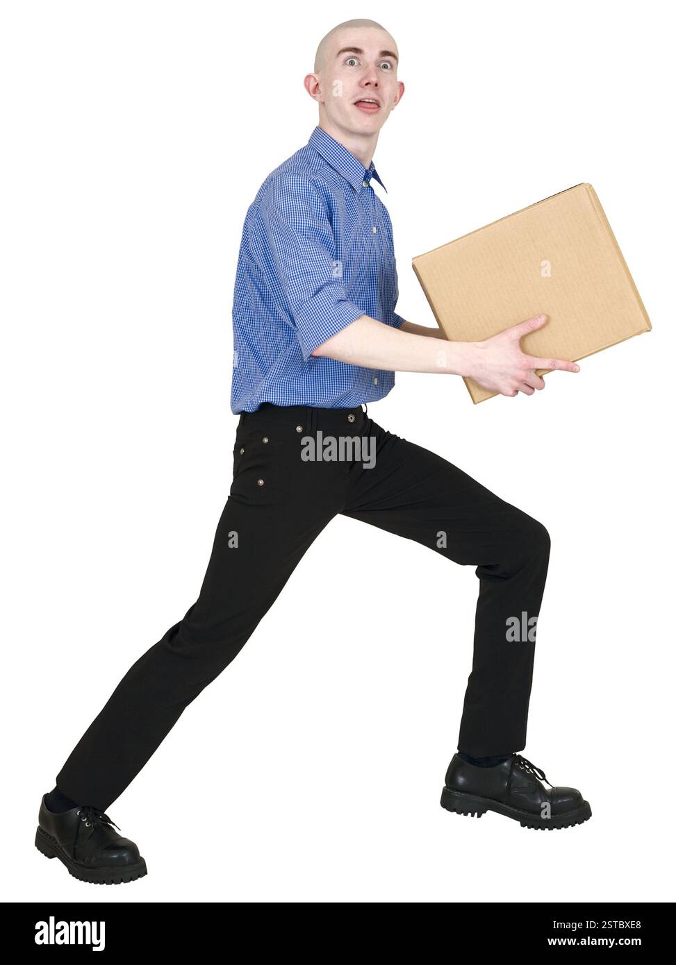 Messenger holding cardboard box Cut Out Stock Images & Pictures - Alamy