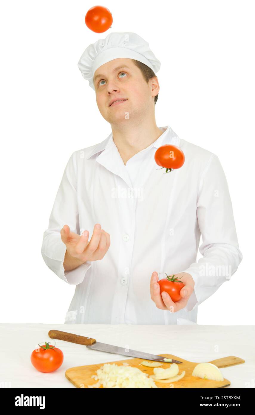 Funny cook with tomato Stock Photo - Alamy