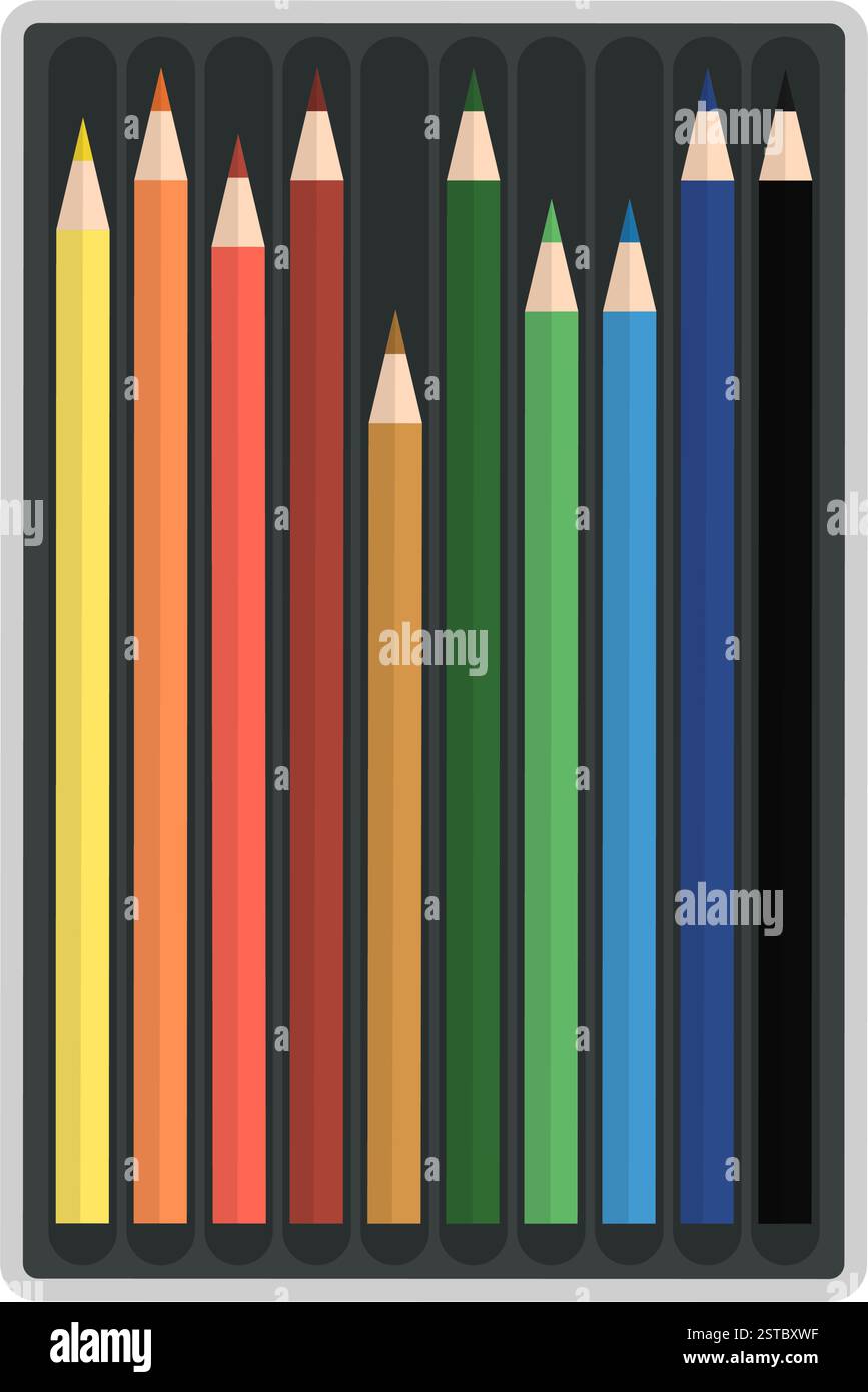 Set of color pencils in a case, creativity and art concept, isolated ...