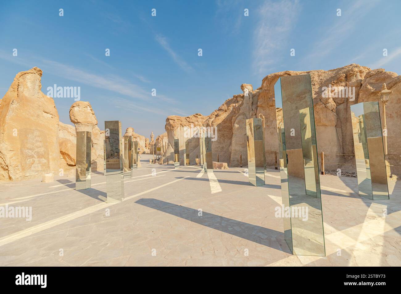 Saudi Arabia - Jan 1, 2025:Large mirrors reflecting rock formations at ...