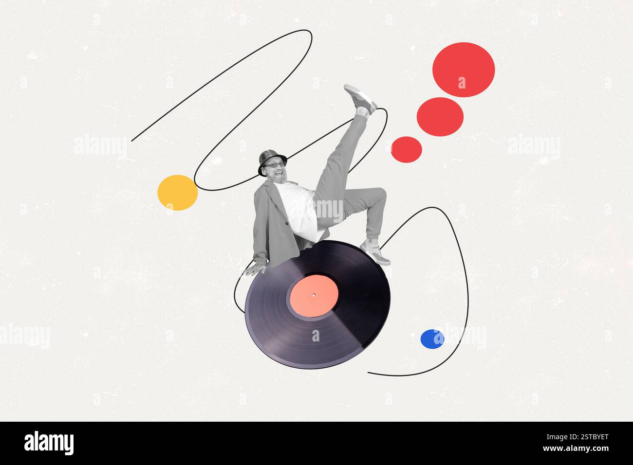 Exclusive art banner collage of happy dandy elderly man dance vinyl ...