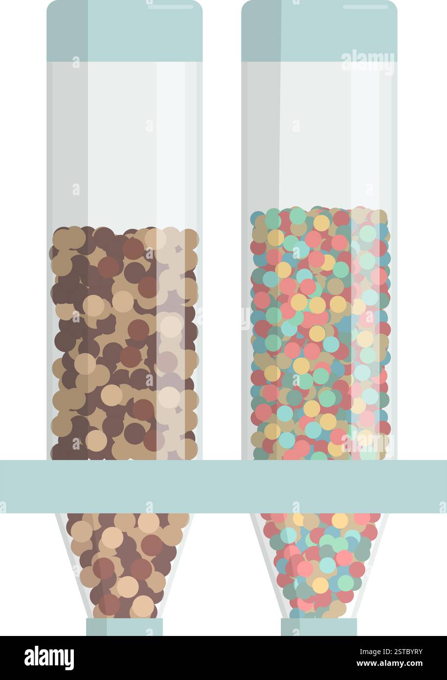 Assorted colorful toppings dispenser for ice cream and yogurt, isolated ...