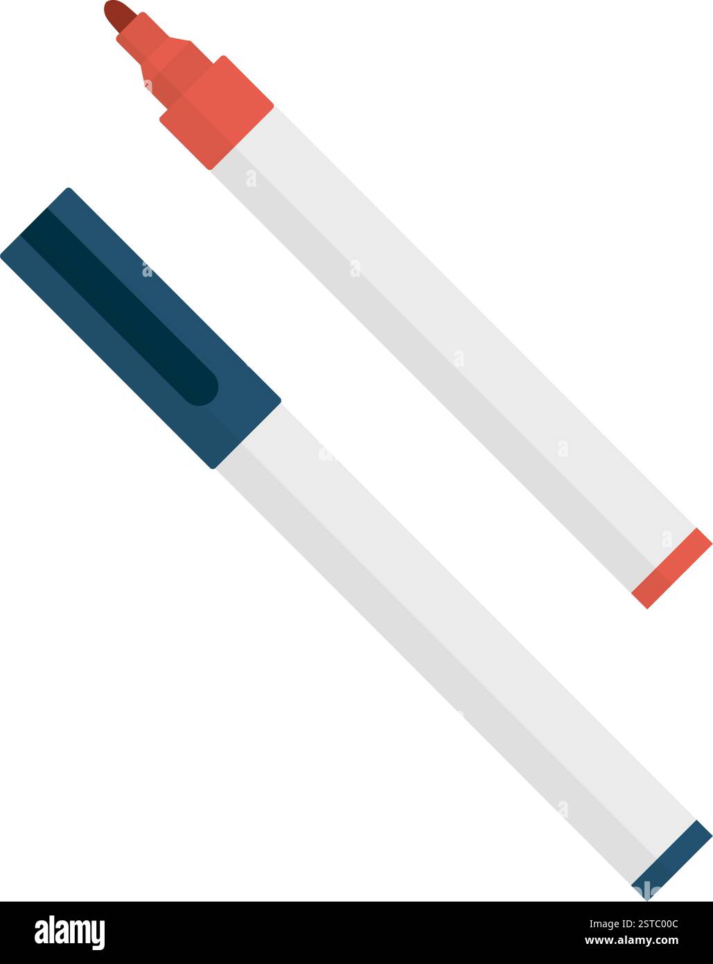 Two colored markers with felt tip and cap, isolated on white background ...