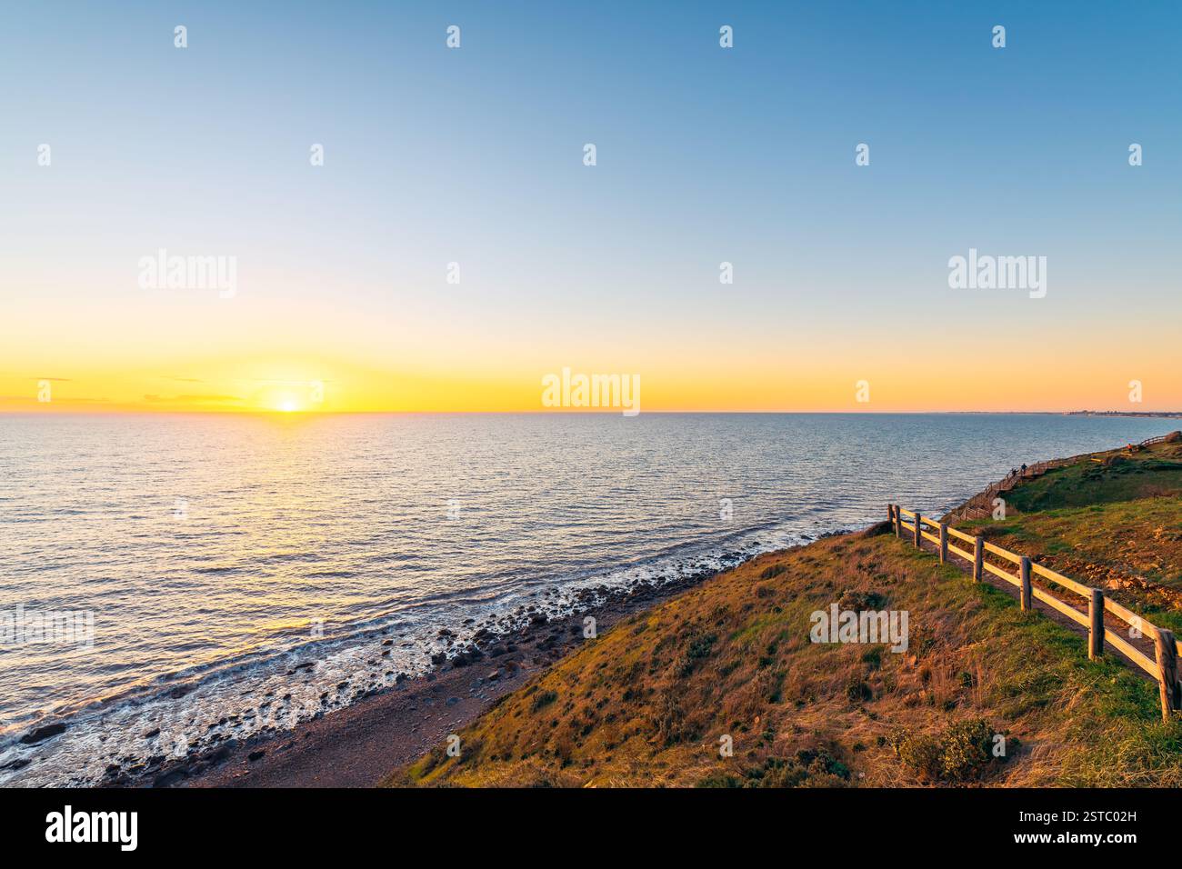 Hallett Cove Conservation Park Coastal Walkway along the coast with sea ...