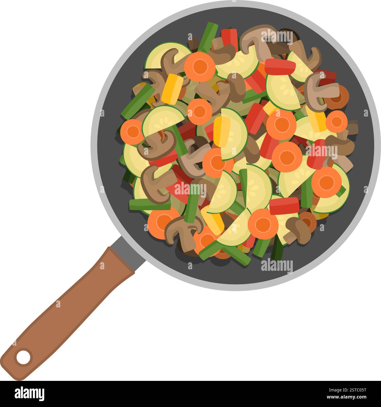 Chopped healthy vegetables in a frying pan top view, isolated Stock ...