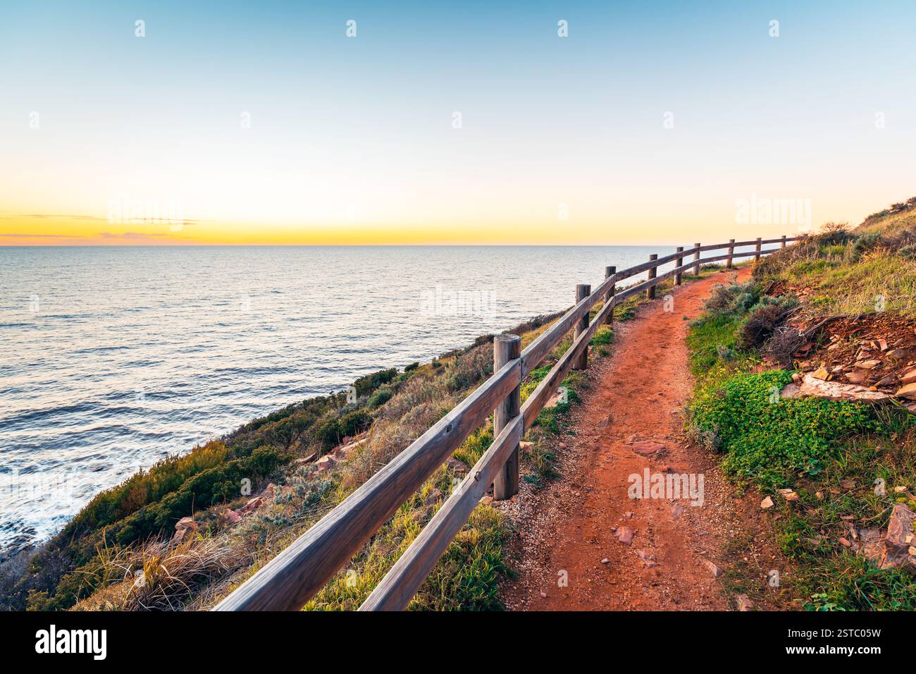 Hallett Cove Conservation Park Coastal Walkway along the coast with sea ...