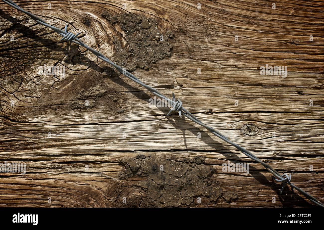 Aged Wood Texture and Barbed Wire Stock Photo - Alamy