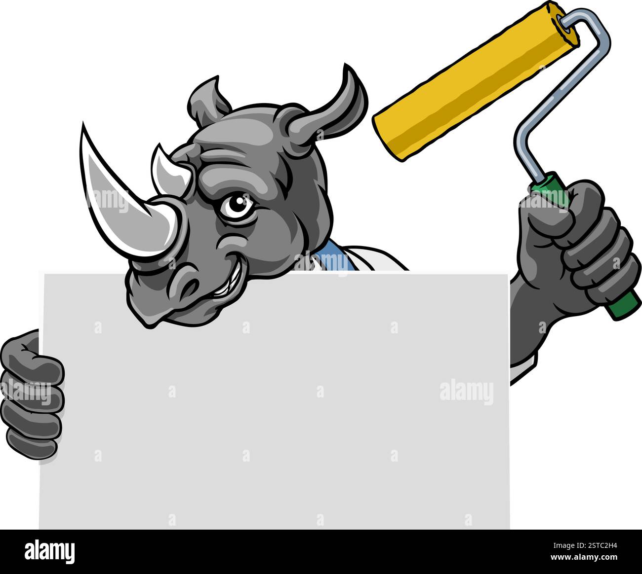 Rhino Painter Decorator Paint Roller Mascot Man Stock Vector Image ...