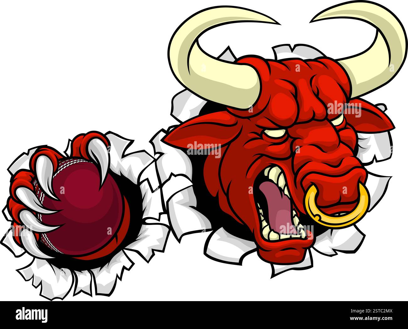 Bull Minotaur Longhorn Cow Cricket Mascot Cartoon Stock Vector Image ...