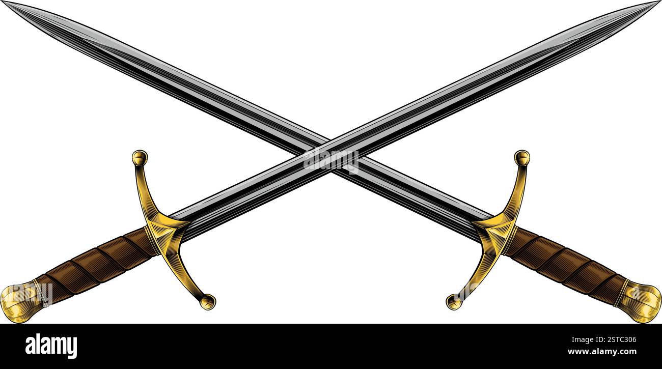 Crossed Medieval Swords Vintage Style Illustration Stock Vector Image ...