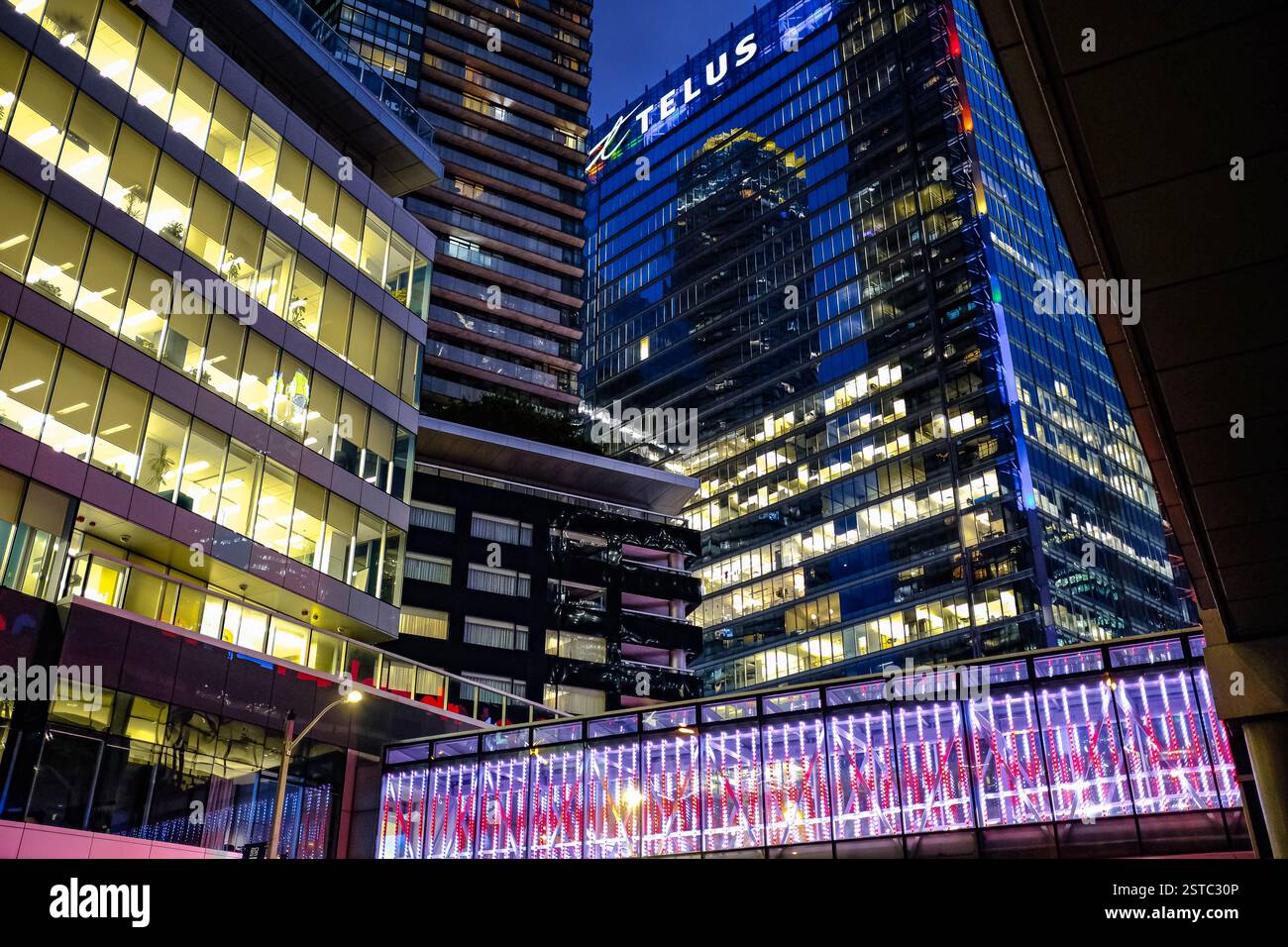 Financial District City Skyline Skyscrapers at night. Telus ...