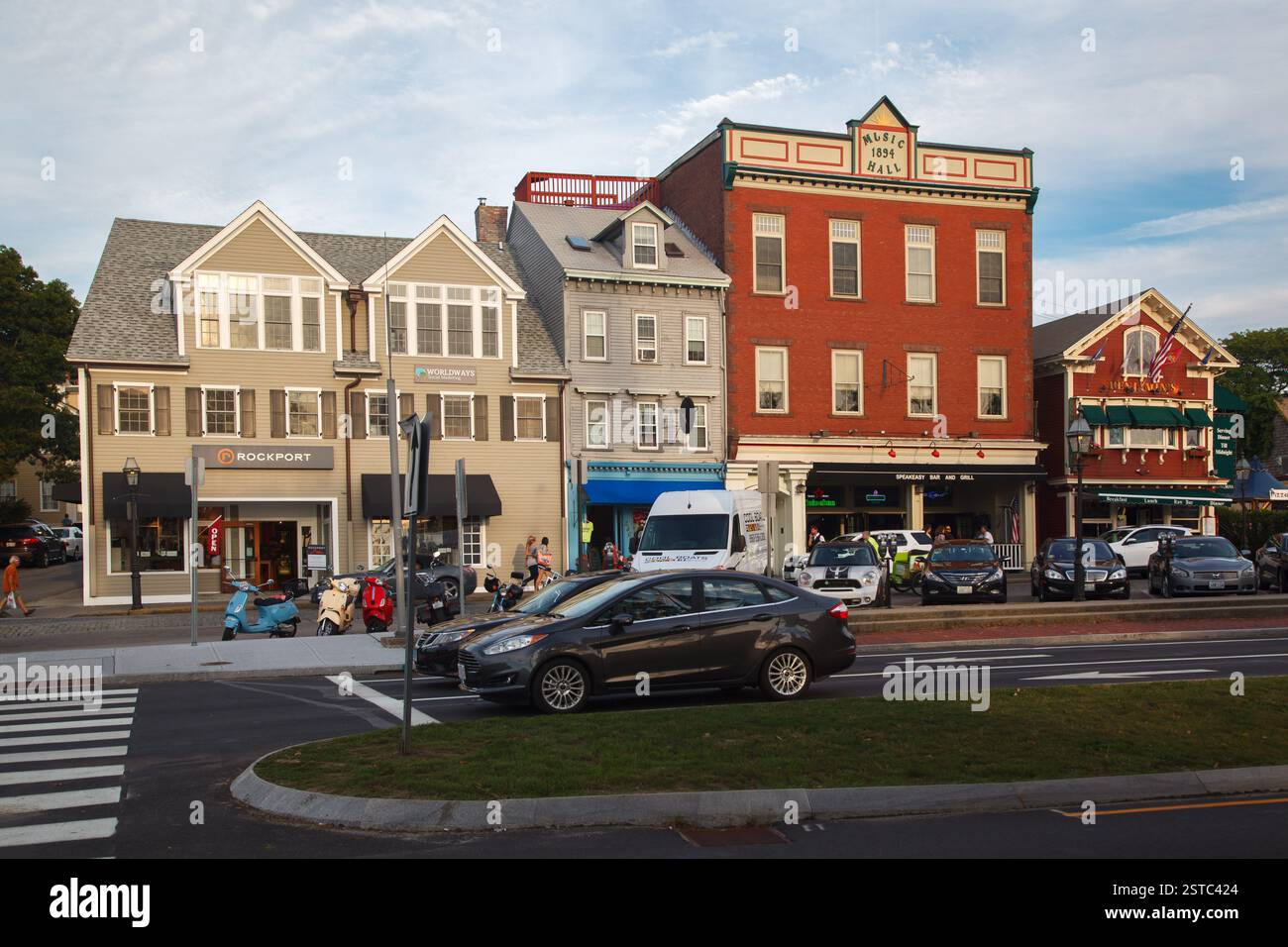 The Thames street historic buildiings in Newport, Rhode Island, USA ...