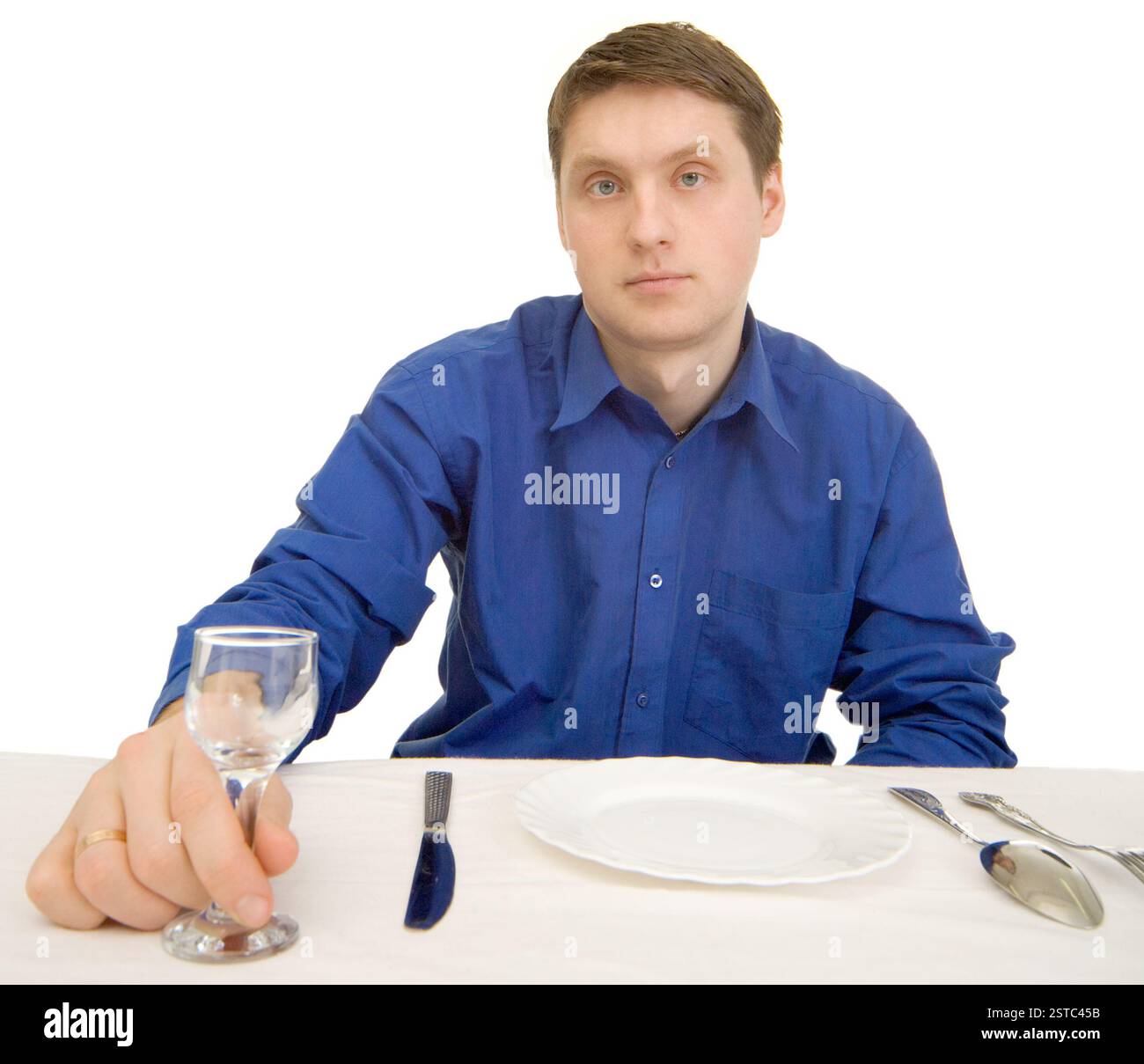 Guest of restaurant with glasses on a white background Stock Photo - Alamy