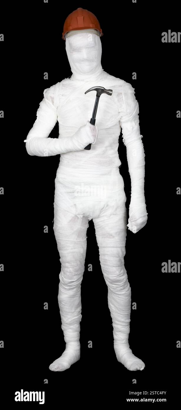 Mummy on helmet with hammer on hand Stock Photo - Alamy